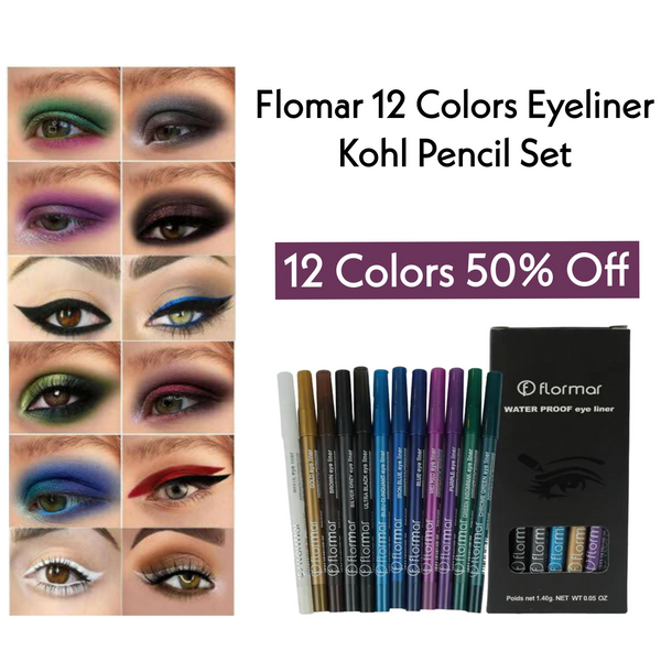 Flomar 12 Colors Eyeliner Kohl Pencil Set – Love Skin